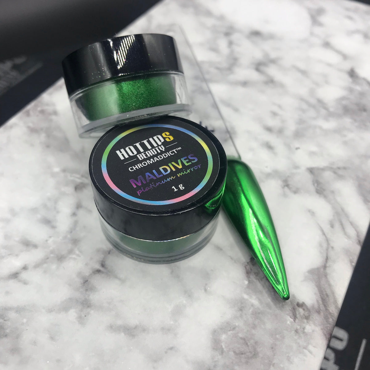 Maldives Platinum Mirror Chrome nail collection by Hot Tips Beauty